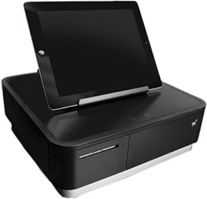 star micronics mpop integrated usb-c lightning receipt printer & cash drawer with tablet stand - black