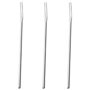 pickle fork, 8.6 inches long handle olive forks, round handle stainless steel salad forks, 2-tine fork for dessert appetizer cocktail fruit and vegetables, set of 3, silver