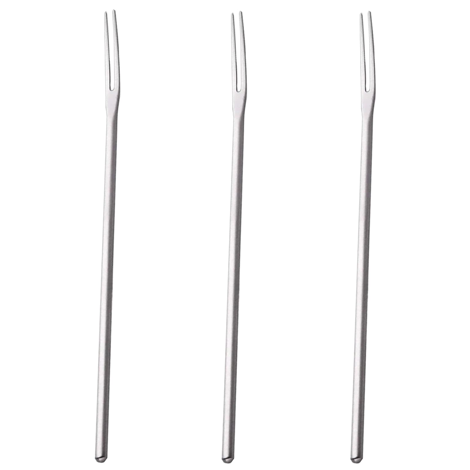 Pickle Fork, 8.6 Inches Long Handle Olive Forks, Round Handle Stainless Steel Salad Forks, 2-Tine Fork for Dessert Appetizer Cocktail Fruit and Vegetables, Set of 3, Silver