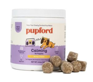 pupford calming supplement for puppies and adult dogs, made in the usa, vet approved, no artificial flavors, string cheese, net wt. 4.2 oz (120g)