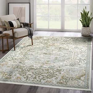 abani savoy collection area rug - beige/green vintage design - 7'9" x 10'2" - easy to clean - durable for kids and pets - non-shedding - medium pile - soft feel - for living room, bedroom & office