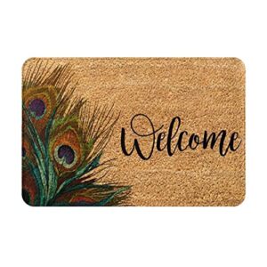 thiyota welcome mats for front door entry welcome peacock feather doormat nature doormat welcome rug housewarming gift front door decor doormat non slip mat for home indoor rugs patio 17x30 inch