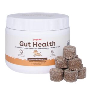 pupford gut health & immunity supplement for puppies and adult dogs, made in the usa, vet approved, no artificial flavors, peanut butter and jelly, net wt. 6.3 oz (120g)