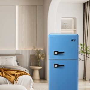 KRIB BLING Compact Refrigerators with Freezer on Top, Mini Fridge with 7- Level Adjustable Thermostat, Small Refrigerator for Apartment, Office, Camping, Blue