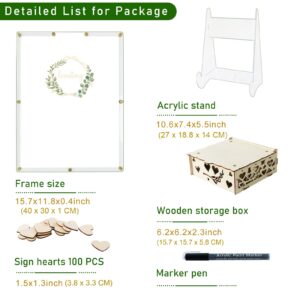 AerWo Wedding Guest Book Alternative, Guest Book Wedding Reception, Acrylic Guest Book Drop Box with Stand, Plywood Box, 100 Wooden Hearts and Marker Pen, Wedding Signs for Ceremony and Reception