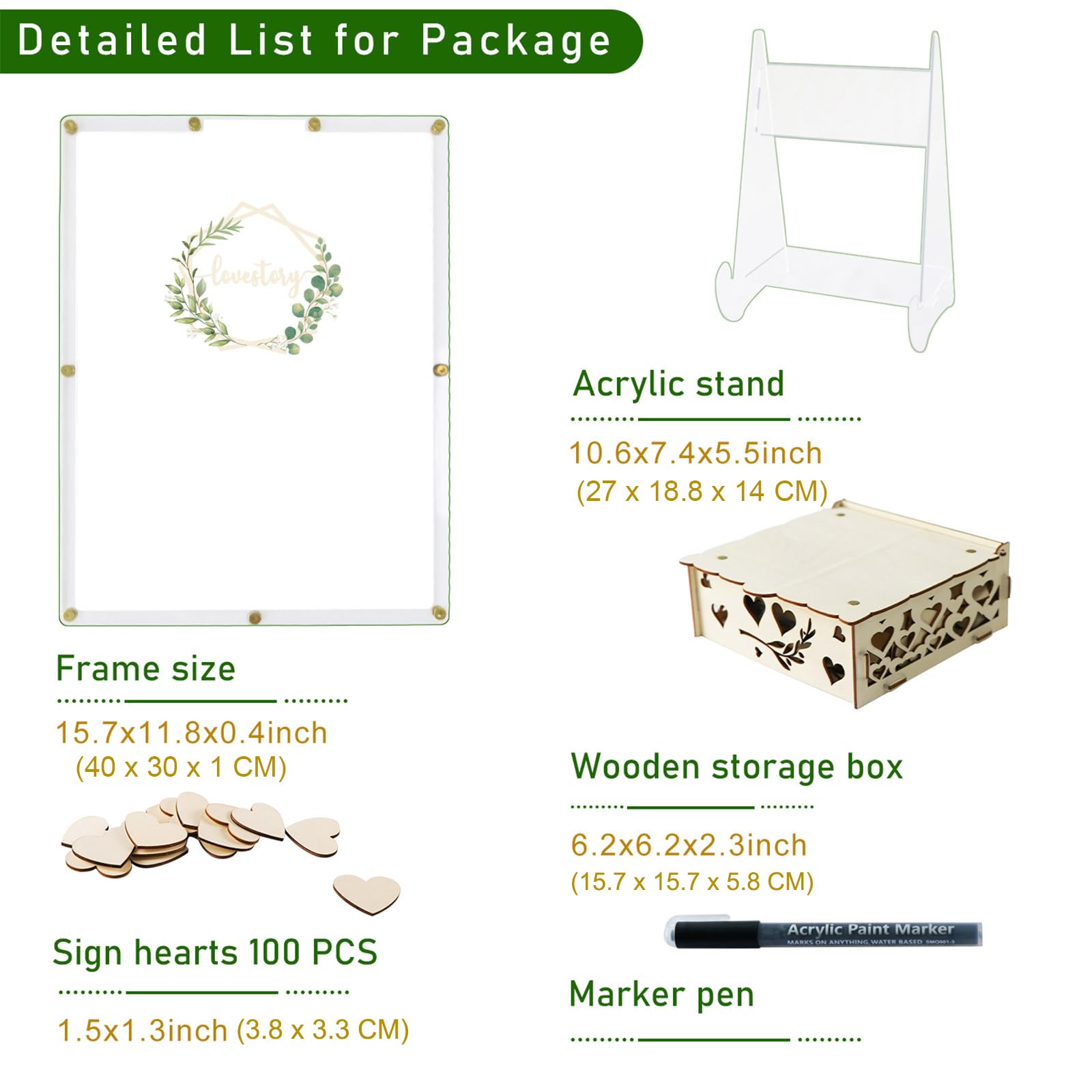 AerWo Wedding Guest Book Alternative, Guest Book Wedding Reception, Acrylic Guest Book Drop Box with Stand, Plywood Box, 100 Wooden Hearts and Marker Pen, Wedding Signs for Ceremony and Reception