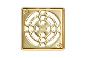 schluter kerdi-drain classic shower grate kit with integrated slope bonding flange - ideal for tile showers - 4" grate size, square, classic gold finish - kd4grkecg