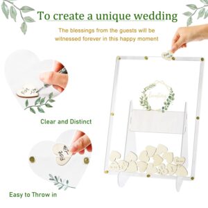 AerWo Wedding Guest Book Alternative, Guest Book Wedding Reception, Acrylic Guest Book Drop Box with Stand, Plywood Box, 100 Wooden Hearts and Marker Pen, Wedding Signs for Ceremony and Reception