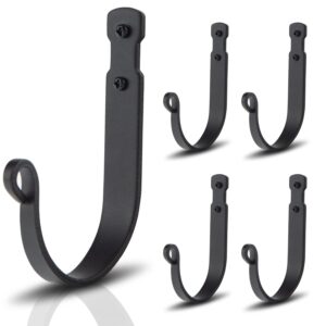 akbfox black wrought iron wall mounted hooks heavy duty vintage decorative hanger for home garage bathroom kitchen door office hanging coat, keys, towel, tools, bags, hat, 5 packs