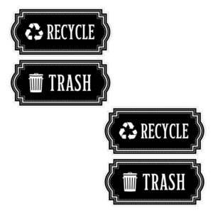 wumuzai 4 pack recycle sticker for trash can bins, trash recycle stickers, vinyl recycling sticker, adhesive garbage and recycling sign decal for kitchen home office indoor outdoor (black)