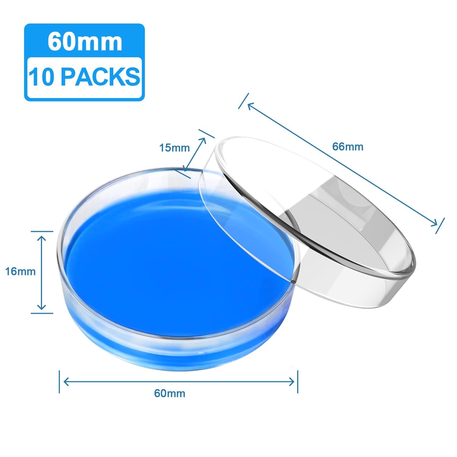 creahub 60 mm Glass Petri Dishes with Lids, 10 Pcs Autoclavable Lab Petri Plates with A Inoculation Loop, Autoclavable and Reusable Culture Dishes for Agar Plates, Mushroom Cultivation, Science