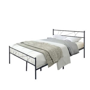 full size metal platform bed frame in for adult and children used in bedroom or dormitory with large storage space under the bed black