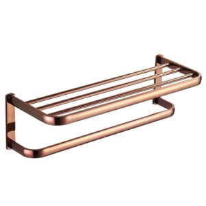 onemtb euro double layer bathroom towel rack, durable brass bath towel rack multifunction wall mounted towel bar for bathroom, kitchen, home décor-yellow antique (color : rose gold)