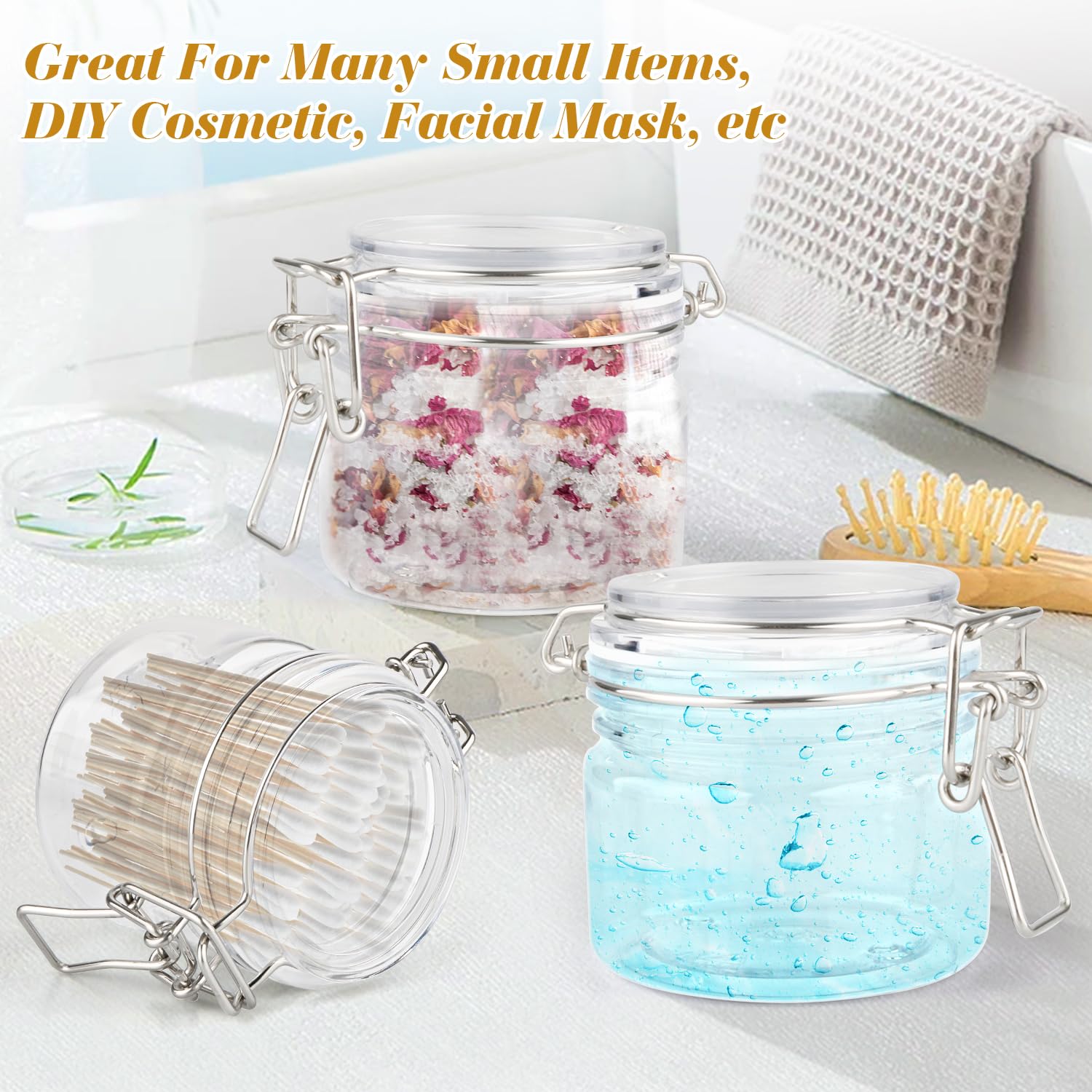 3 Pack 220ml/7.4oz Plastic Storage Jars Clear Bottles Wide Mouth Canning Jar Multi-Purpose Container with Lids&Inner Liners for Kitchen Home