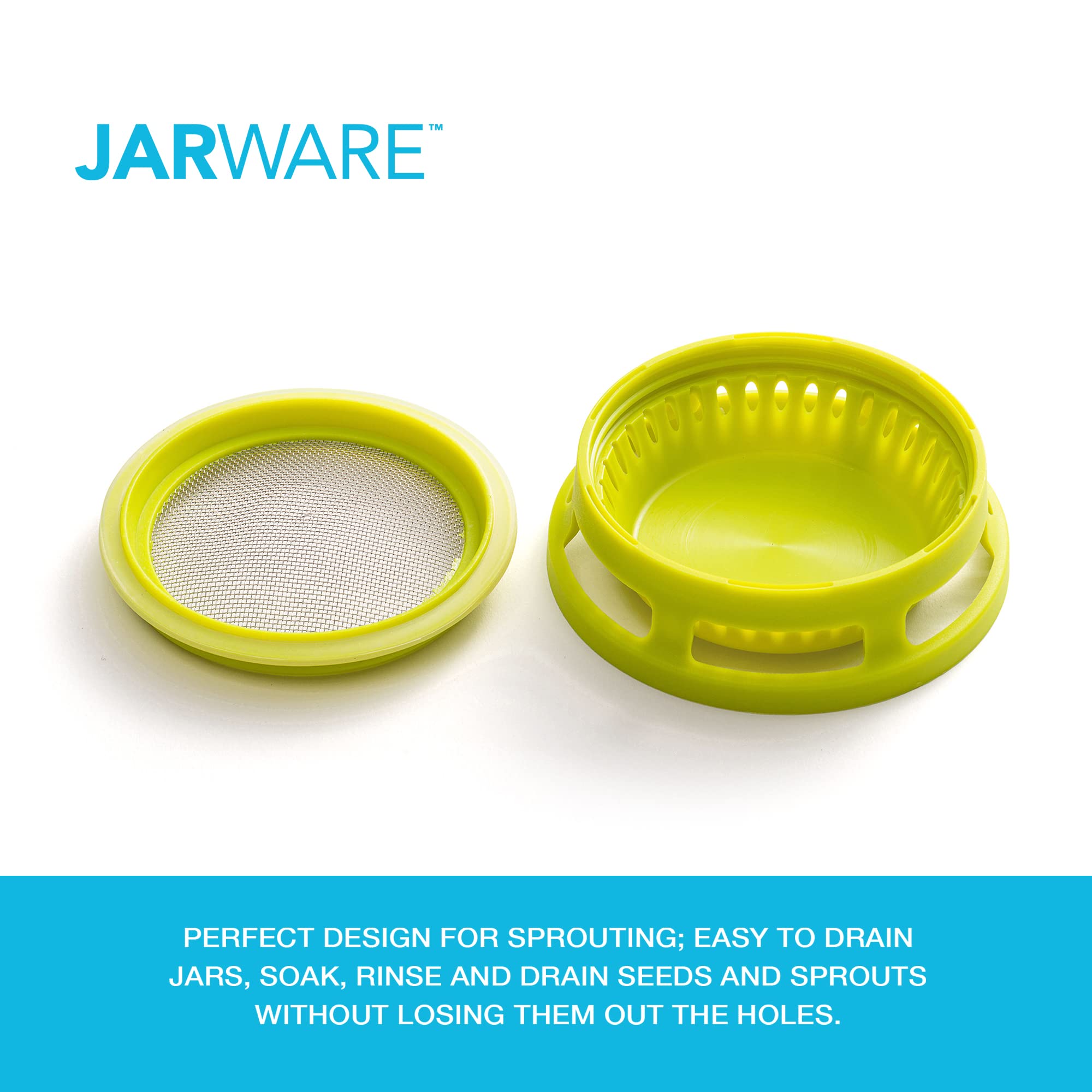 Jarware Mason Jar Lid, Seed Sprouting Lids For Wide Mouth Mason Jars, Set of 2