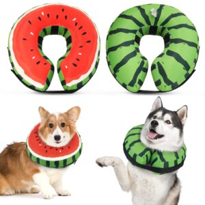 protective inflatable recovery cone collar for small medium large dog, soft e-collar dog watermelon donut cone alternative after surgery for dogs cats