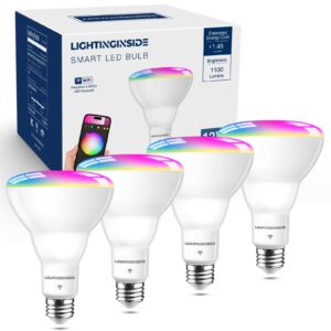 lightinginside smart light bulbs 75w equivalent, 1100lm 12w rgbcw br30 e26 recessed flood light bulb compatible with alexa/google assistant/smart life, no hub required, 2.4g wifi, etl listed, 4pcs