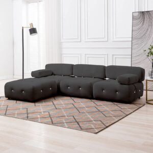 mjkone modular sectional sofa with reversible chaise, velvet l shaped cloud couch with reversible ottoman, 4 seater couch button tufted designed, diy combination sofa for living room, dark grey