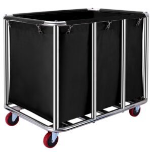 commercial laundry cart with wheels,400l large laundry basket with wheels,laundry hamper on wheels heavy duty with steel frame and waterproof oxford cloth, 330lbs load (c-black)