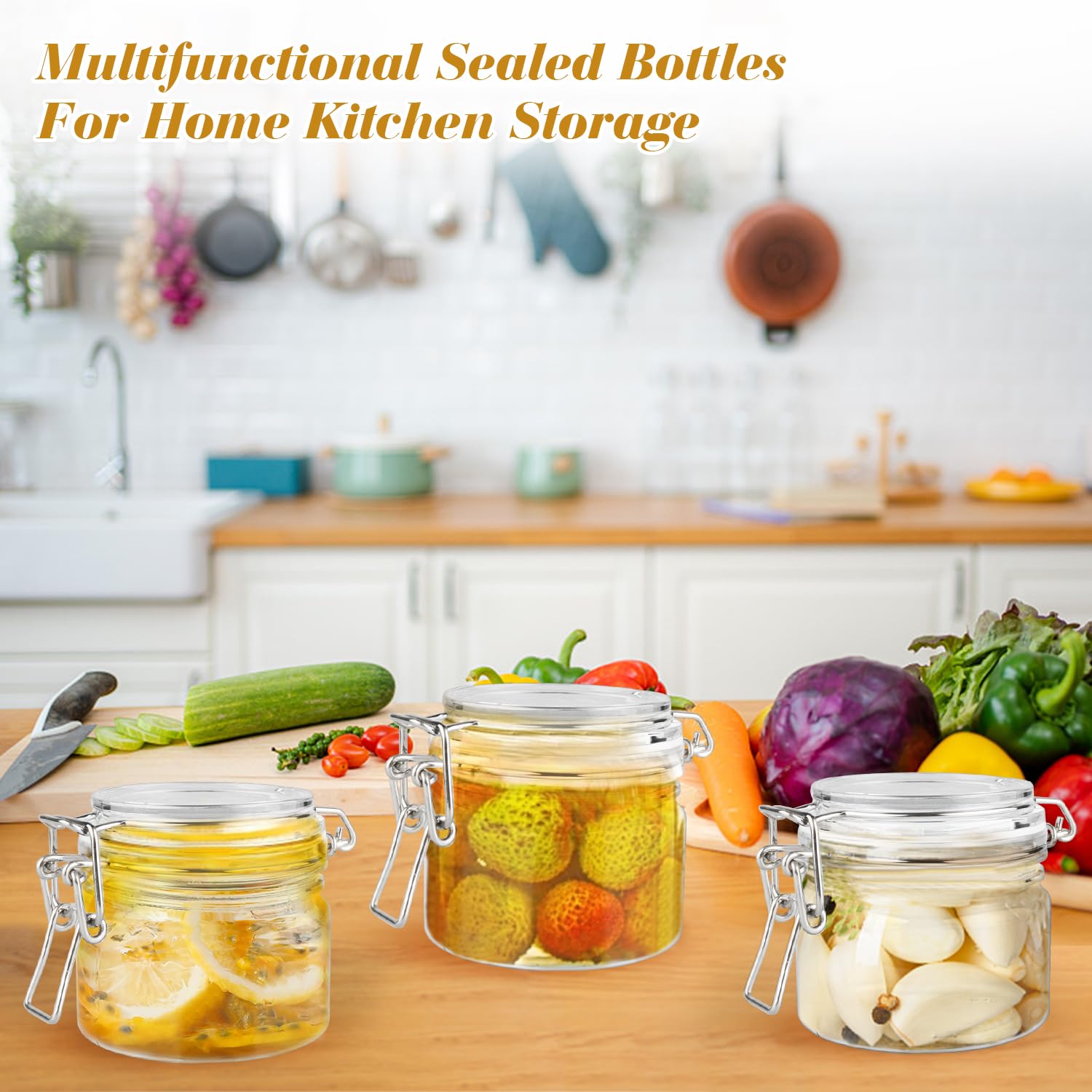 3 Pack 220ml/7.4oz Plastic Storage Jars Clear Bottles Wide Mouth Canning Jar Multi-Purpose Container with Lids&Inner Liners for Kitchen Home