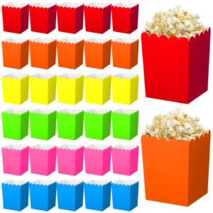 ramede 48 pcs mini neon popcorn boxes neon glow party popcorn box neon popcorn holder reusable mini paper popcorn box cardboard popcorn container for movie snacks theater birthday neon party supplies