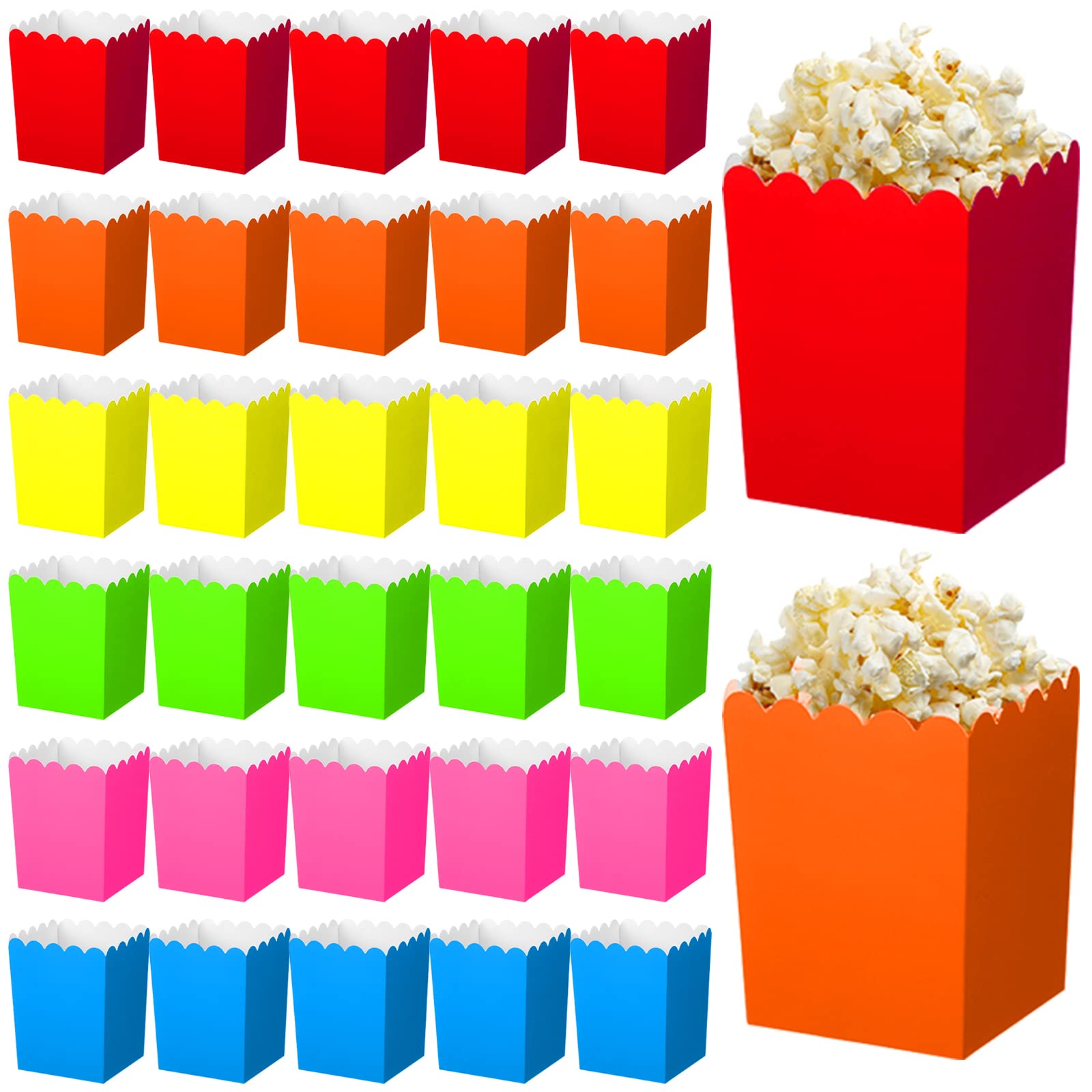 ramede 48 Pcs Mini Neon Popcorn Boxes Neon Glow Party Popcorn Box Neon Popcorn Holder Reusable Mini Paper Popcorn Box Cardboard Popcorn Container for Movie Snacks Theater Birthday Neon Party Supplies