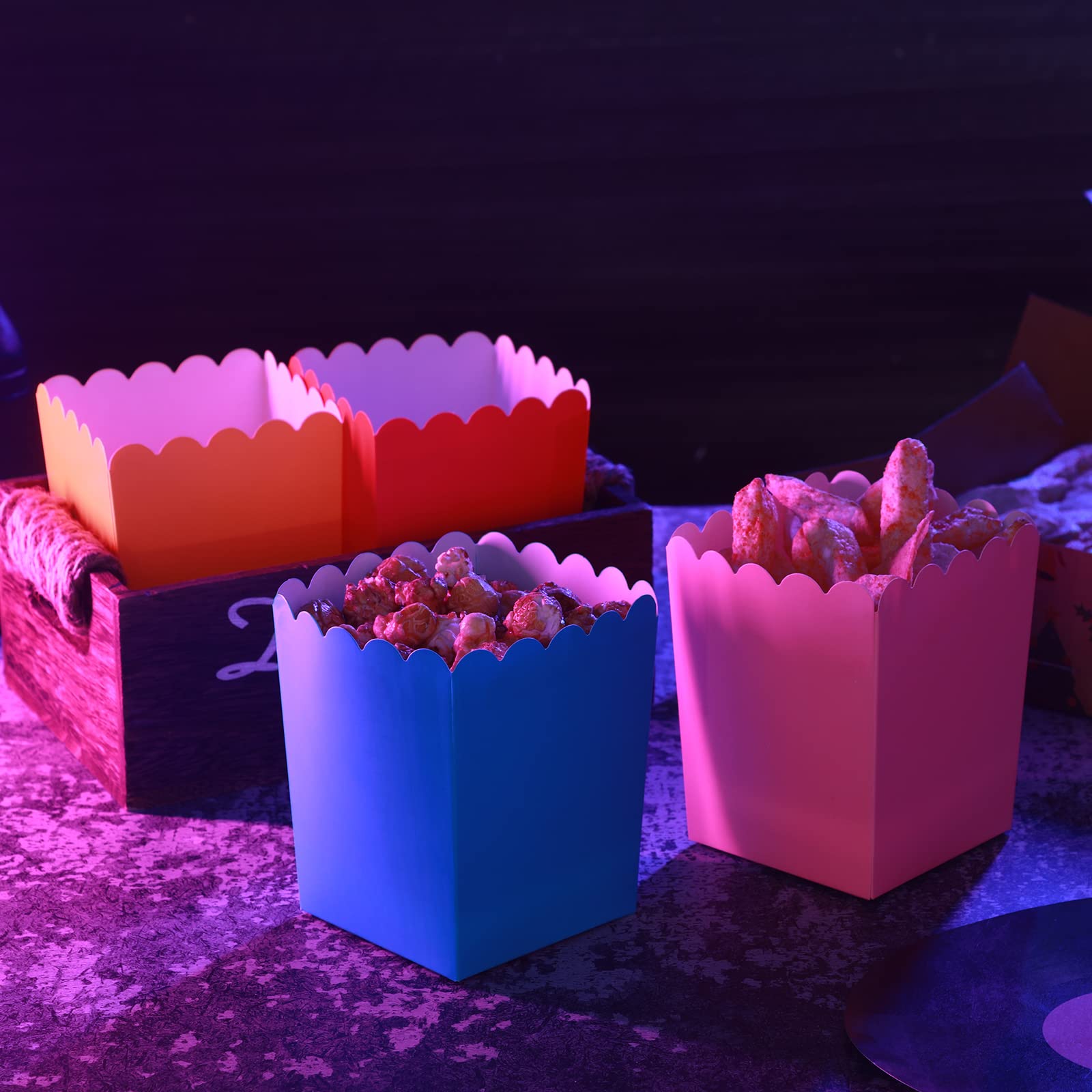 ramede 48 Pcs Mini Neon Popcorn Boxes Neon Glow Party Popcorn Box Neon Popcorn Holder Reusable Mini Paper Popcorn Box Cardboard Popcorn Container for Movie Snacks Theater Birthday Neon Party Supplies