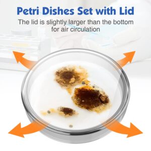 creahub 60 mm Glass Petri Dishes with Lids, 10 Pcs Autoclavable Lab Petri Plates with A Inoculation Loop, Autoclavable and Reusable Culture Dishes for Agar Plates, Mushroom Cultivation, Science