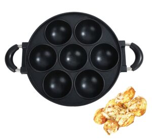 heaunzy japan large aperture takoyaki pan,cake mold baking pan,making masa (rice pancake),fry eggs,poffertjes pan,appam pan,banh khot pan,masa pan,cupcake pan,takoyaki maker,nonstick,0.95kg(7 hole)