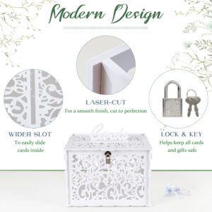 OurWarm White Wedding Card Box with Lock, PVC Gift Card Box for Wedding Decorations for Reception, Gift Card Money Box for Party Reception Anniversary Bridal Baby Shower