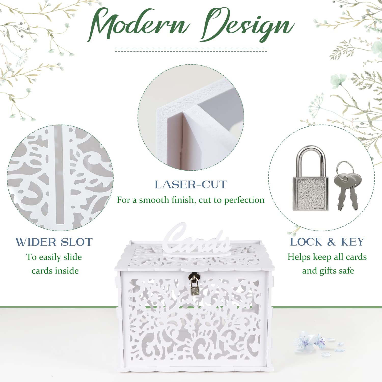 OurWarm White Wedding Card Box with Lock, PVC Gift Card Box for Wedding Decorations for Reception, Gift Card Money Box for Party Reception Anniversary Bridal Baby Shower