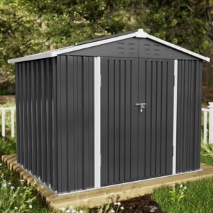 outdoor storage shed, amopatio heavy duty galvanized metal garden shed backyard storage shed outside tool storage shed house (8' x 6', black)