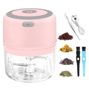 vrupinze electric herb grinder - 3.5 inch large grinders for grinding dry fresh herbs and spice with clear chamber, portable usb charge herb grinder, including clean brush and tweezers, gift box, pink