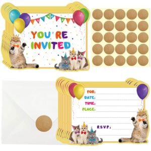 gogoparty 20 pcs cat birthday invitations, kitten party invitations cute animal birthday party invitation cards with sticker labels 20 envelope birthday invitations for birthday party supplies