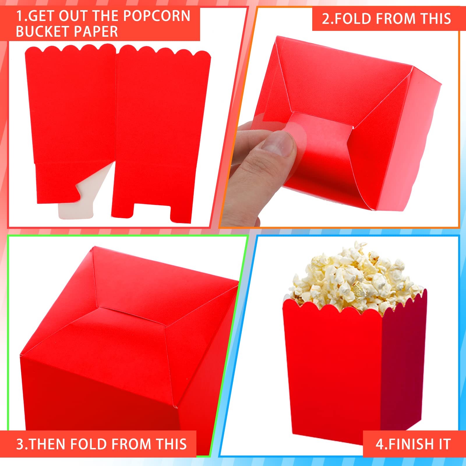 ramede 48 Pcs Mini Neon Popcorn Boxes Neon Glow Party Popcorn Box Neon Popcorn Holder Reusable Mini Paper Popcorn Box Cardboard Popcorn Container for Movie Snacks Theater Birthday Neon Party Supplies