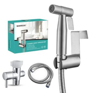 barrock handheld bidet sprayer for toilet, stainless steel metal made baby cloth diaper spraying kit, bathroom toilet bidet attachment set for bathing pets and feminine hygiene, brushed nickel