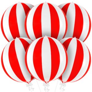 katchon, red and white carnival balloons - pack of 6, circus decorations | red and white striped balloons for carnival theme party decorations | circus theme party decorations | carnival decorations