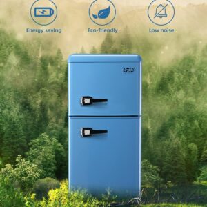 KRIB BLING Compact Refrigerators with Freezer on Top, Mini Fridge with 7- Level Adjustable Thermostat, Small Refrigerator for Apartment, Office, Camping, Blue