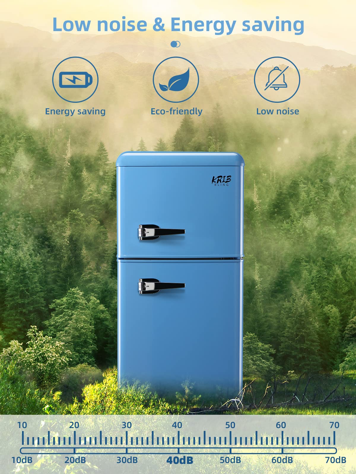 KRIB BLING Compact Refrigerators with Freezer on Top, Mini Fridge with 7- Level Adjustable Thermostat, Small Refrigerator for Apartment, Office, Camping, Blue