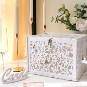 ourwarm white wedding card box with lock, pvc gift card box for wedding decorations for reception, gift card money box for party reception anniversary bridal baby shower