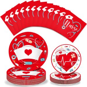 200 pcs graduation nurse party decorations doctor nurse week party plates include 9 inch 7 inch paper disposable plates lunch napkin medical birthday party tableware set for nursing school(black)