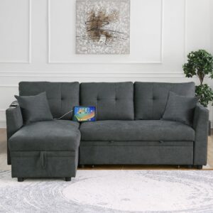 uhome upholstered sleeper sofa with usb ports