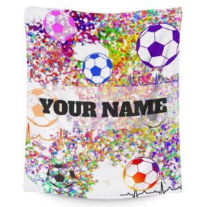 personalized soccer blanket gifts with name - 50"x60" sports throw blanket for adults, kids - colorful soft plush blankets for bed, couch, sofa