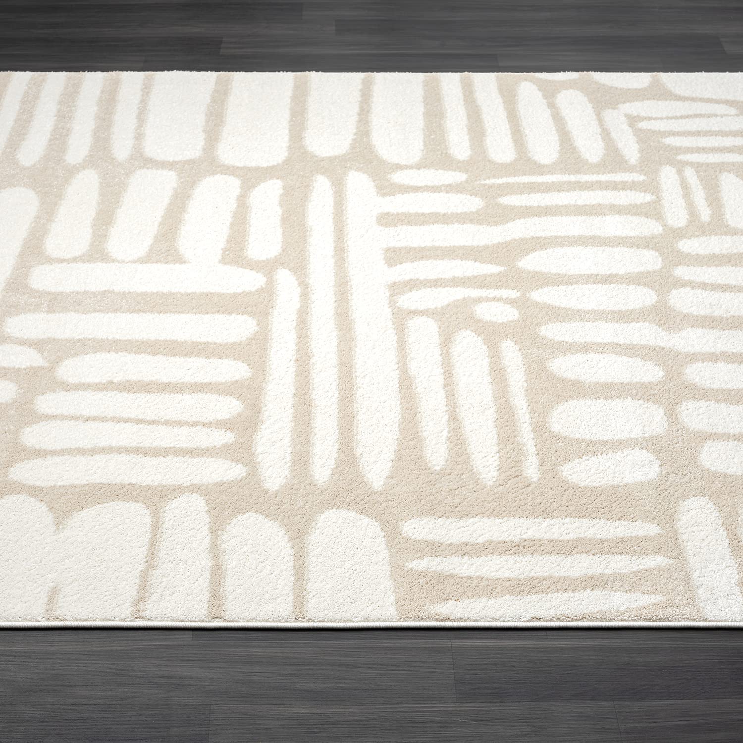 Abani Nuevo Collection Area Rug - Neutral Beige/Cream Abstract Design - 7'9" x 10'2" - Easy to Clean - Durable for Kids & Pets - Non-Shedding - Medium Pile - Soft Feel - Living Room, Bedroom & Office