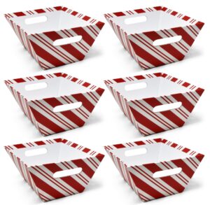 gift boutique 6 pack christmas candy cane striped gift baskets 8" x 10" rectangle red & white stripes empty gift basket with handles cardboard market tray for holiday decorative present wrapping