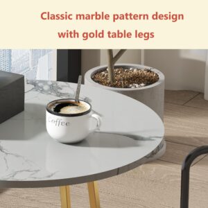 Lamhorm 2 Tier Small Round Side Table, Wooden End Table with Storage Shelf, Modern Coffee Table with Gold Metal Frames for Living Room, Bedroom and Any Small Spaces 22.8”