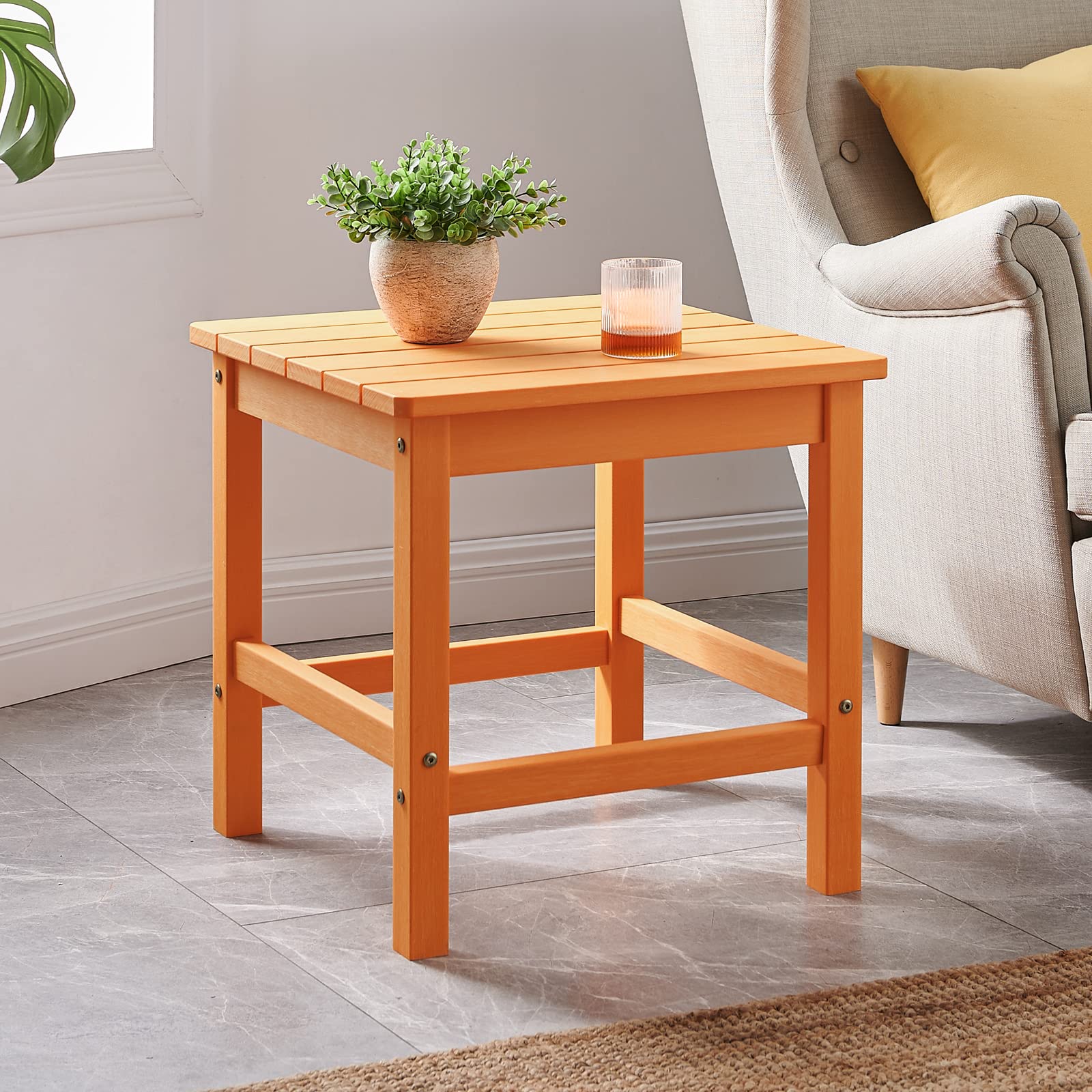 Psilvam Oversized Outdoor Side Table, 19.68" Poly Lumber Adirondack Side Table, Weather Resistant Patio Side Table for Poolside, Garden and Front Porch (Orange)