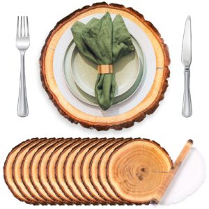 taobary 100 pieces disposable wooden slice paper place mats round rustic brown wood slices charger place mat bulk table paper placemats for summer spring fall wedding dinner baby shower birthday party