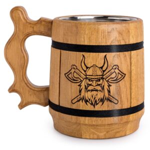 teslyar beer mug 20 oz - viking mug - tankard mug - beer stein - wooden beer mug - handmade gifts for men | fathers day | christmas | birthday gifts | norse & celtic men mugs - light viking