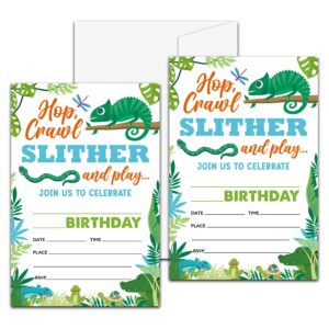 reptile amphibian birthday party invitation, lizard themed fill-in invites for men & women, 20 invitations with envelopes (4" x 6"), adults snake party favors decorations and supplies -41